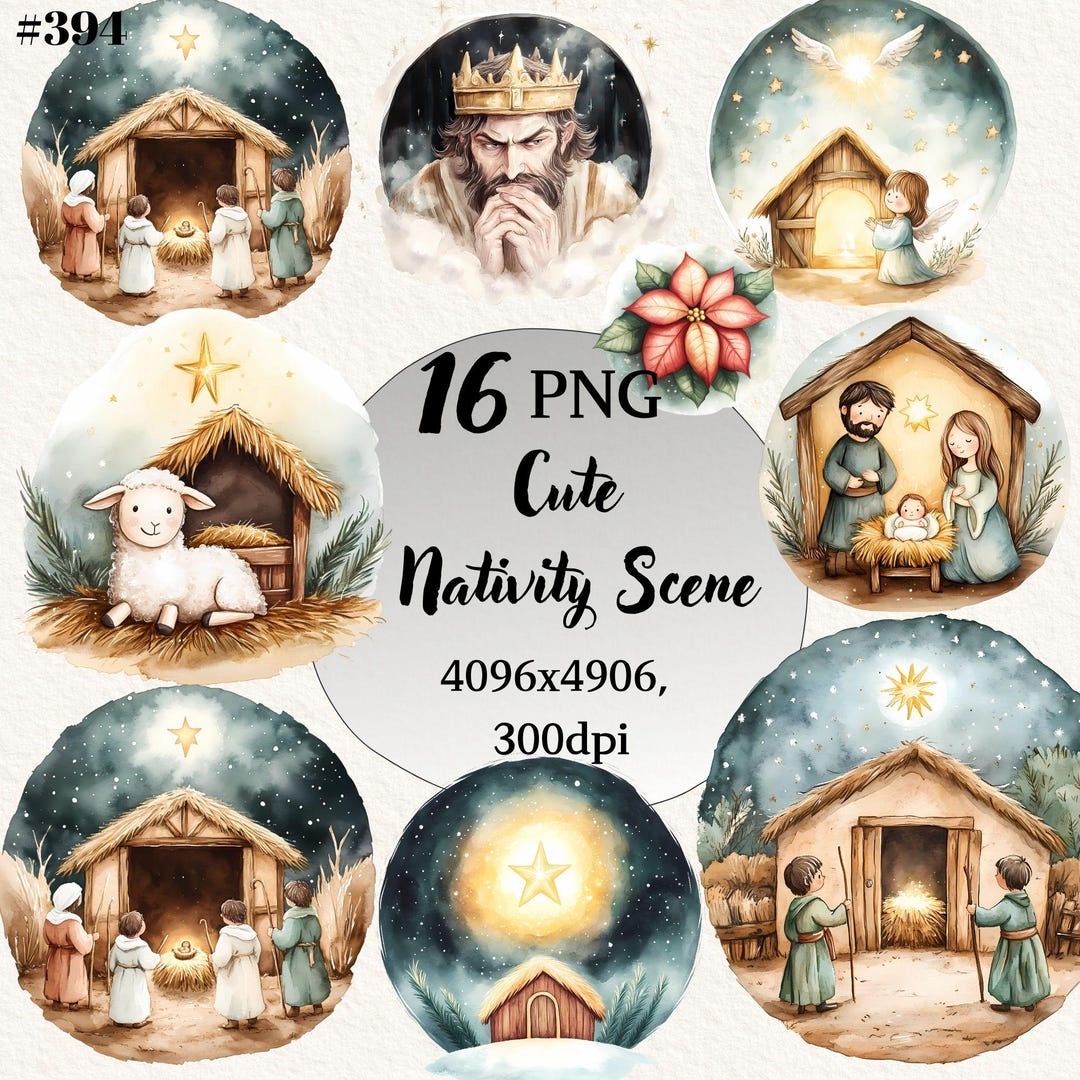 Nativity Set Clipart Bundle, Watercolor Christmas Clipart, Transparent ...