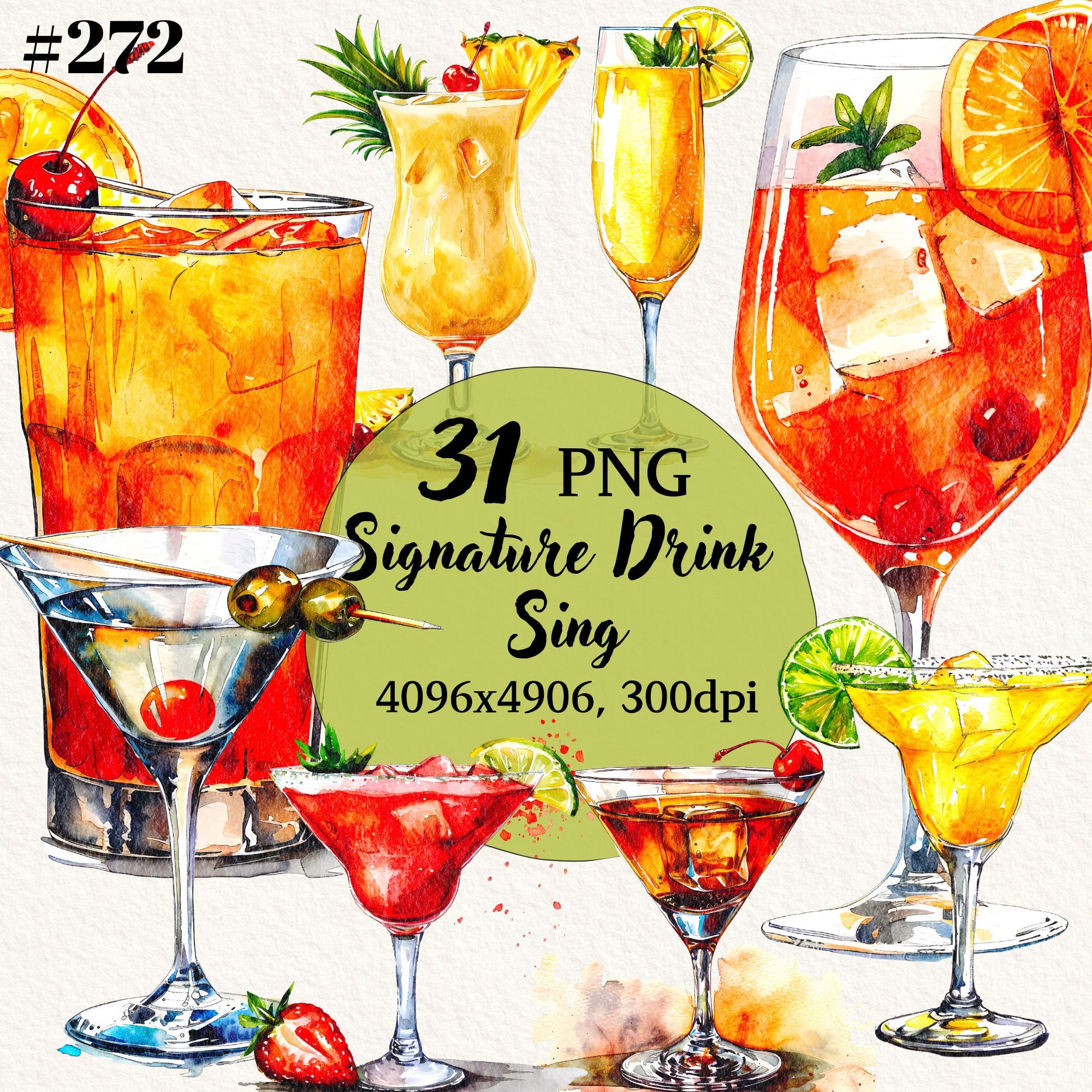 Signature Drink Sign Clipart Bundle, Drink Menu, Transparent Background ...