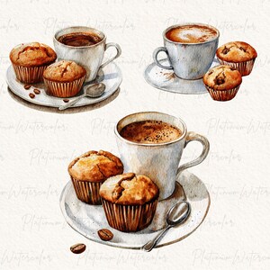 Watercolor Coffee With Muffins, Clipart Coffee Cup PNG, Transparent ...