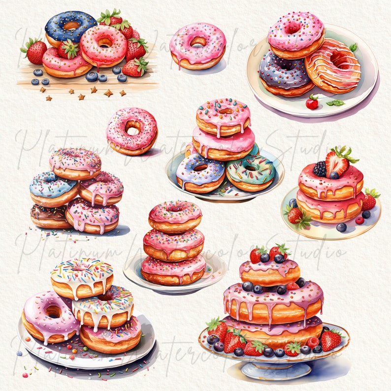 Sweet Bakery Food Clipart, Donut Clipart Png Jpg, Watercolor Donuts ...
