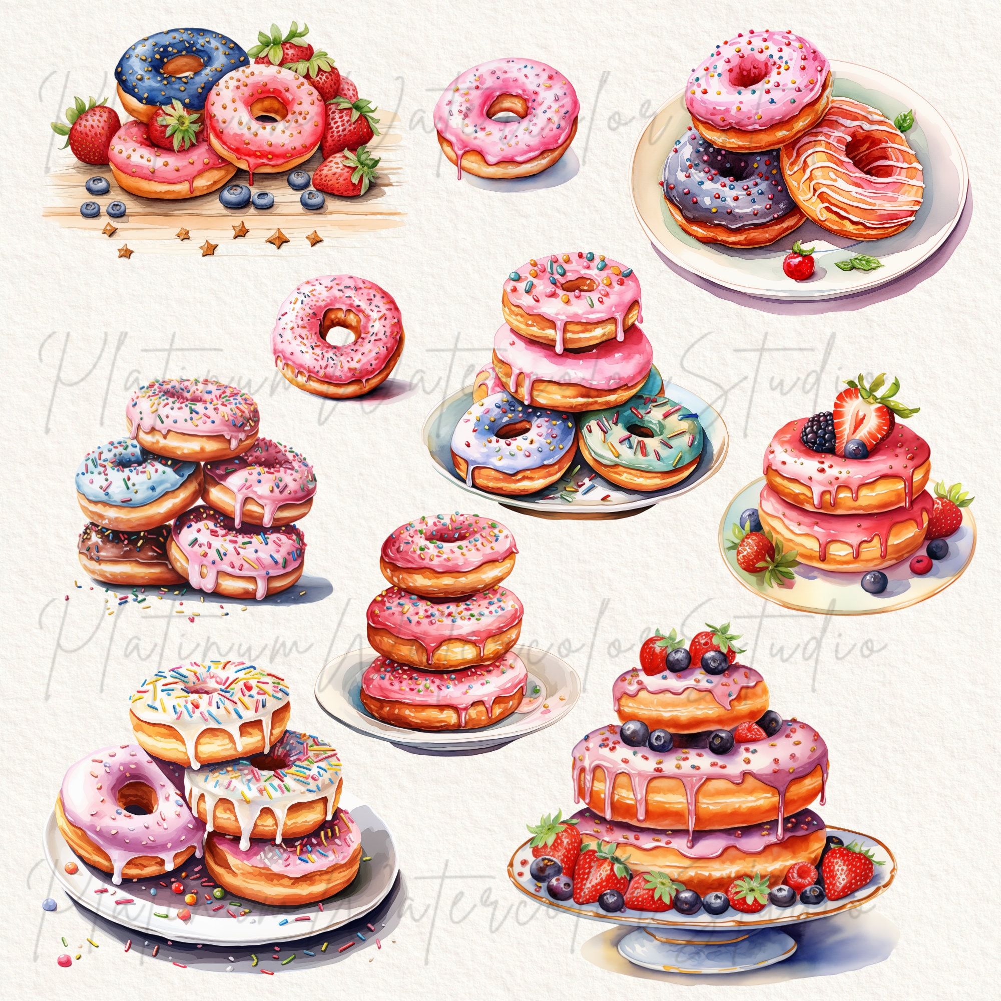 Sweet Bakery Food Clipart, Donut Clipart Png Jpg, Watercolor Donuts ...