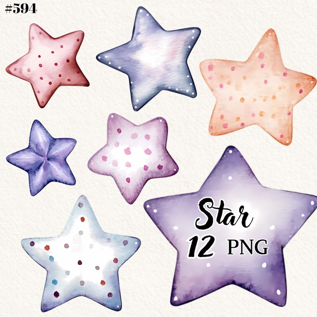 Whimsical Watercolor Star Clipart - 12 Pngs for Creative Projects - Etsy