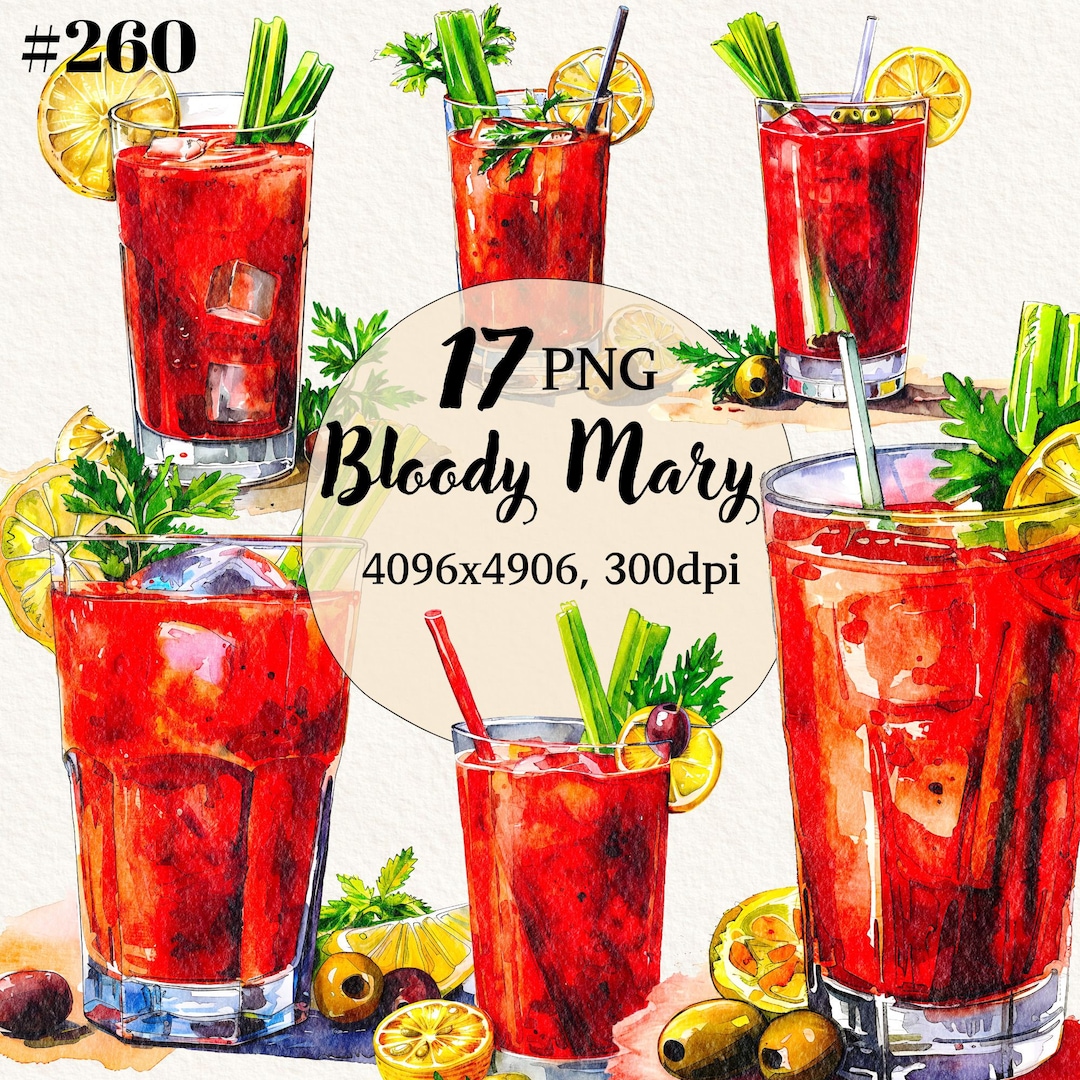 Bloody Mary Clipart Bundle, Watercolor Clipart Drink, Transparent ...