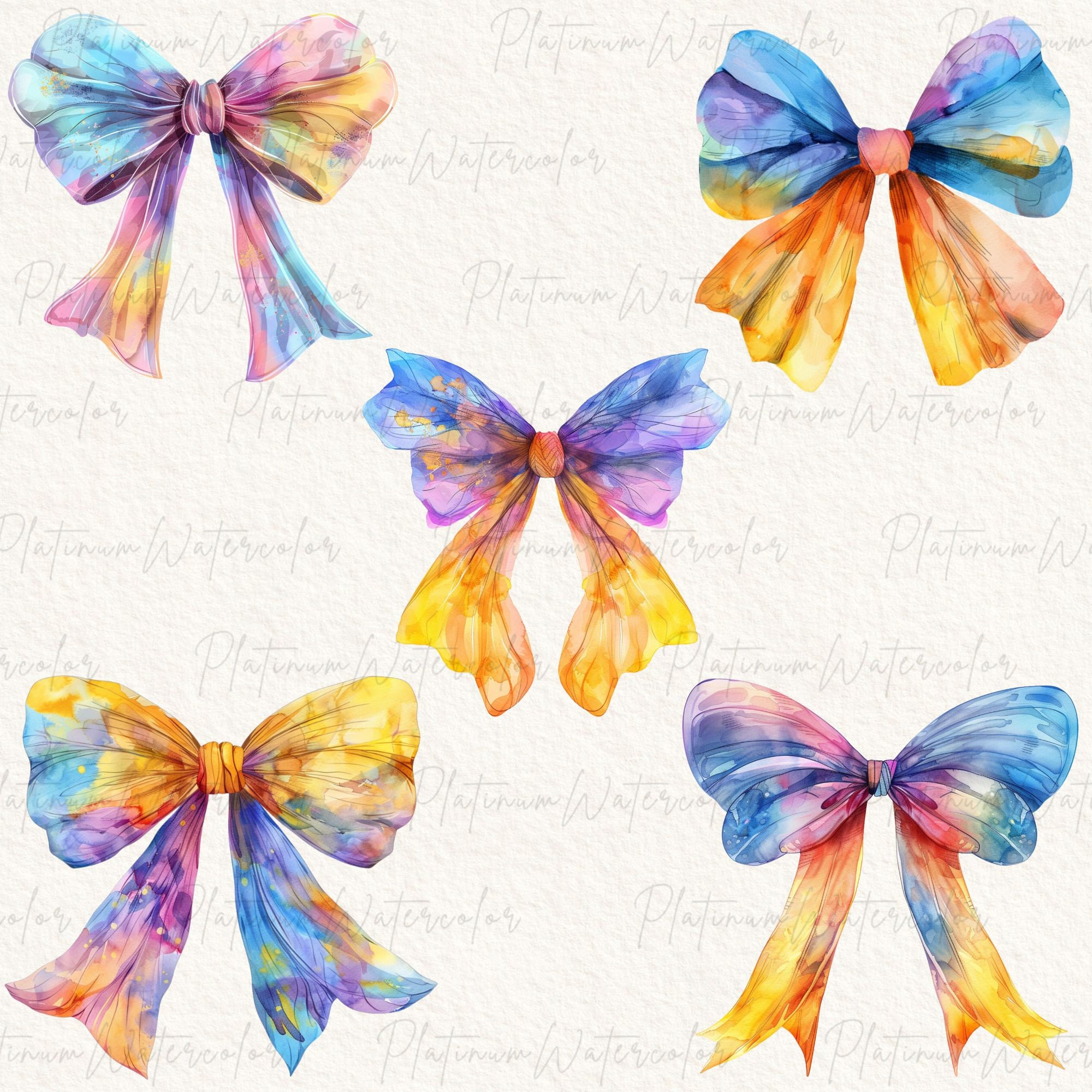 Rainbow Gift Bow Clipart Bundle, Party Invitation Bow PNG, Transparent ...
