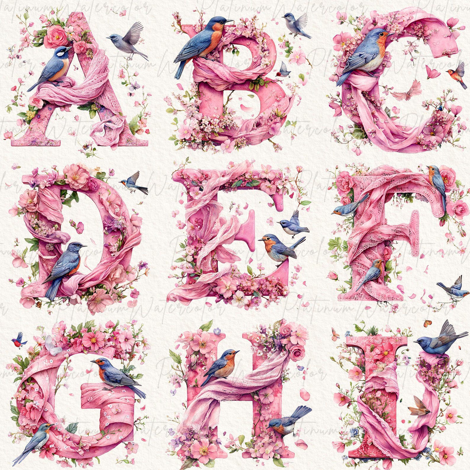 Alphabet Png, Floral Alphabet Png, Spring Clipart, Pink Flower Clipart ...