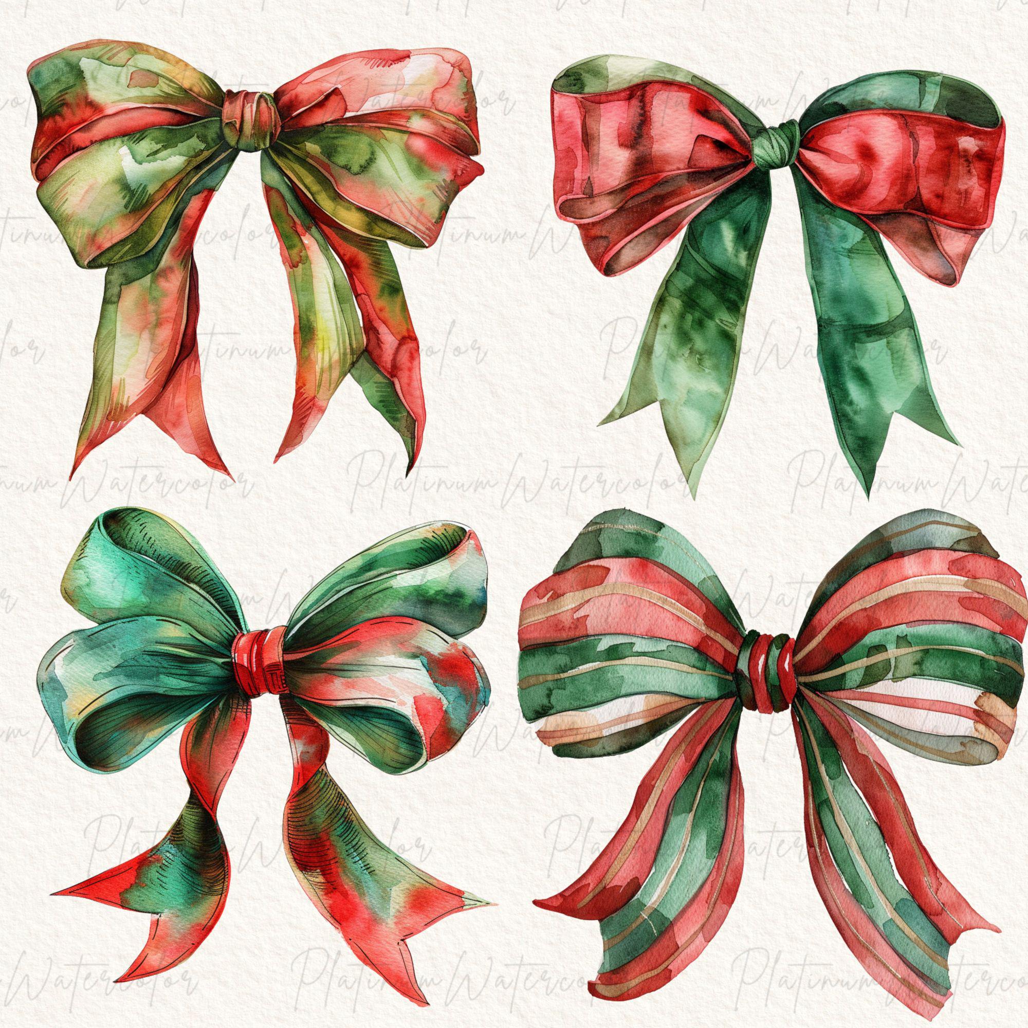 Watercolor Christmas Bows Clipart Bundle, Christmas Bow PNG ...