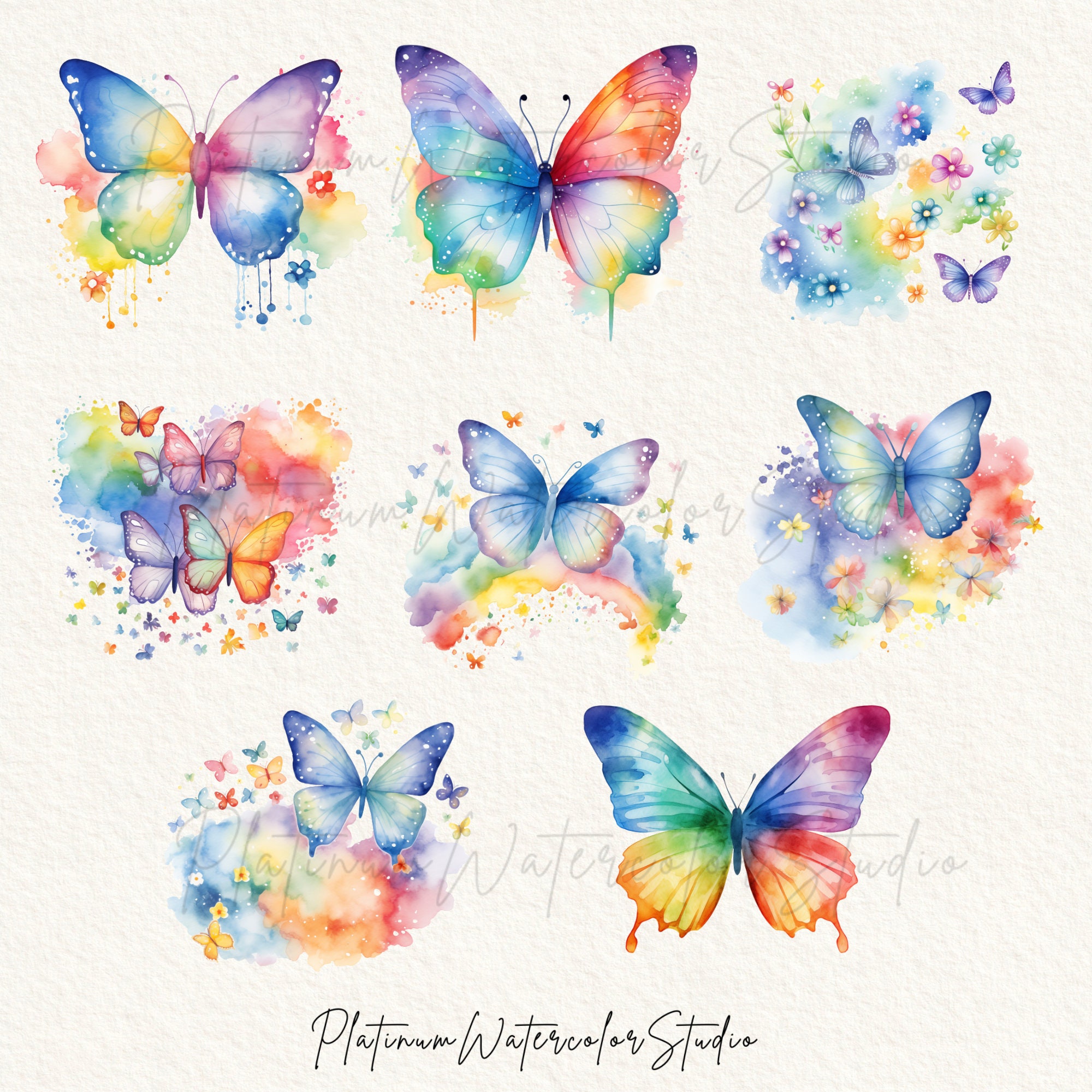 Watercolor Rainbow Butterfly Clipart, Spring Clipart, Summer Clipart ...