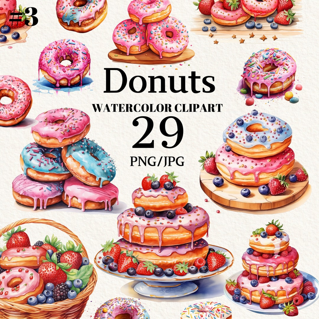 Sweet Bakery Food Clipart, Donut Clipart Png Jpg, Watercolor Donuts ...