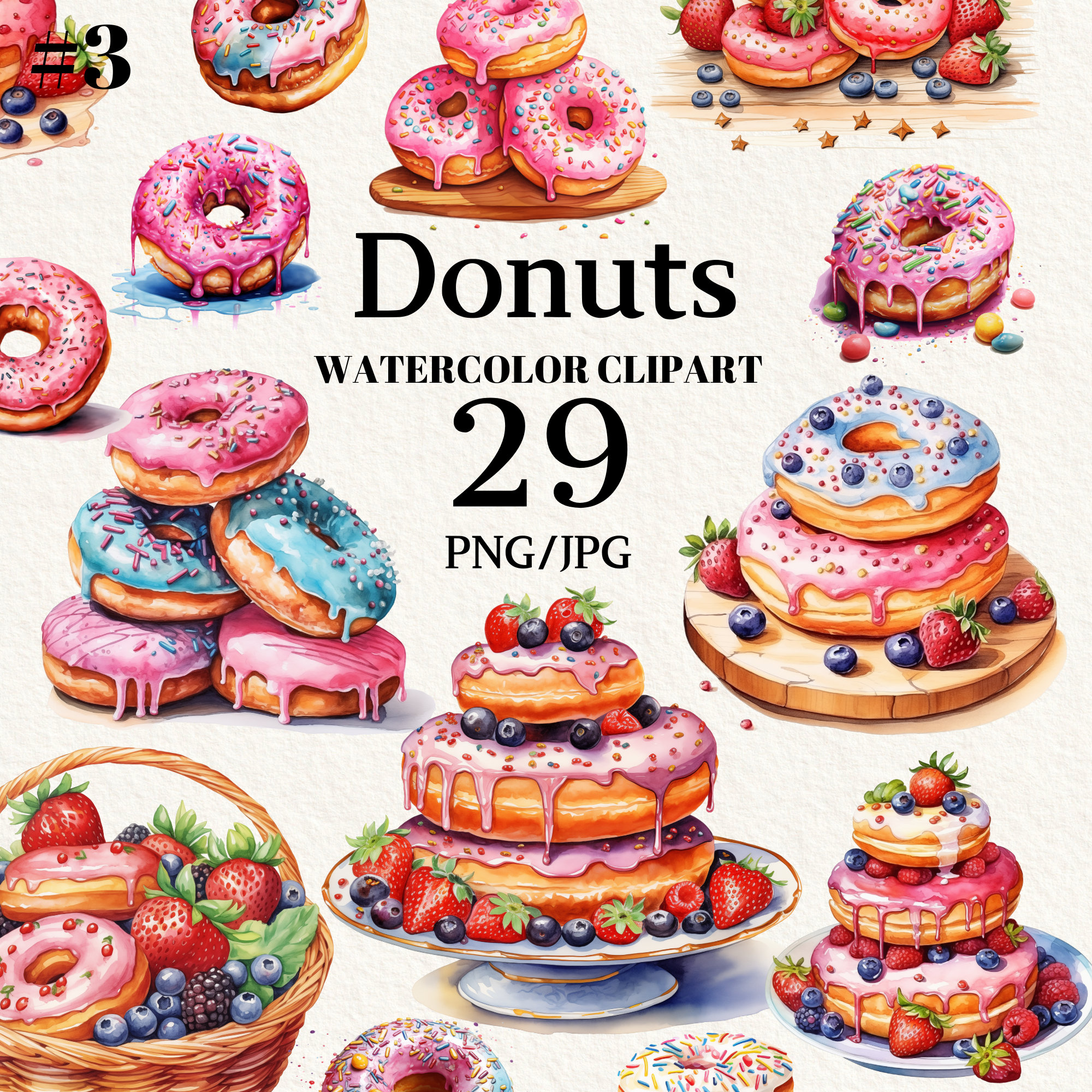 Sweet Bakery Food Clipart, Donut Clipart Png Jpg, Watercolor Donuts ...