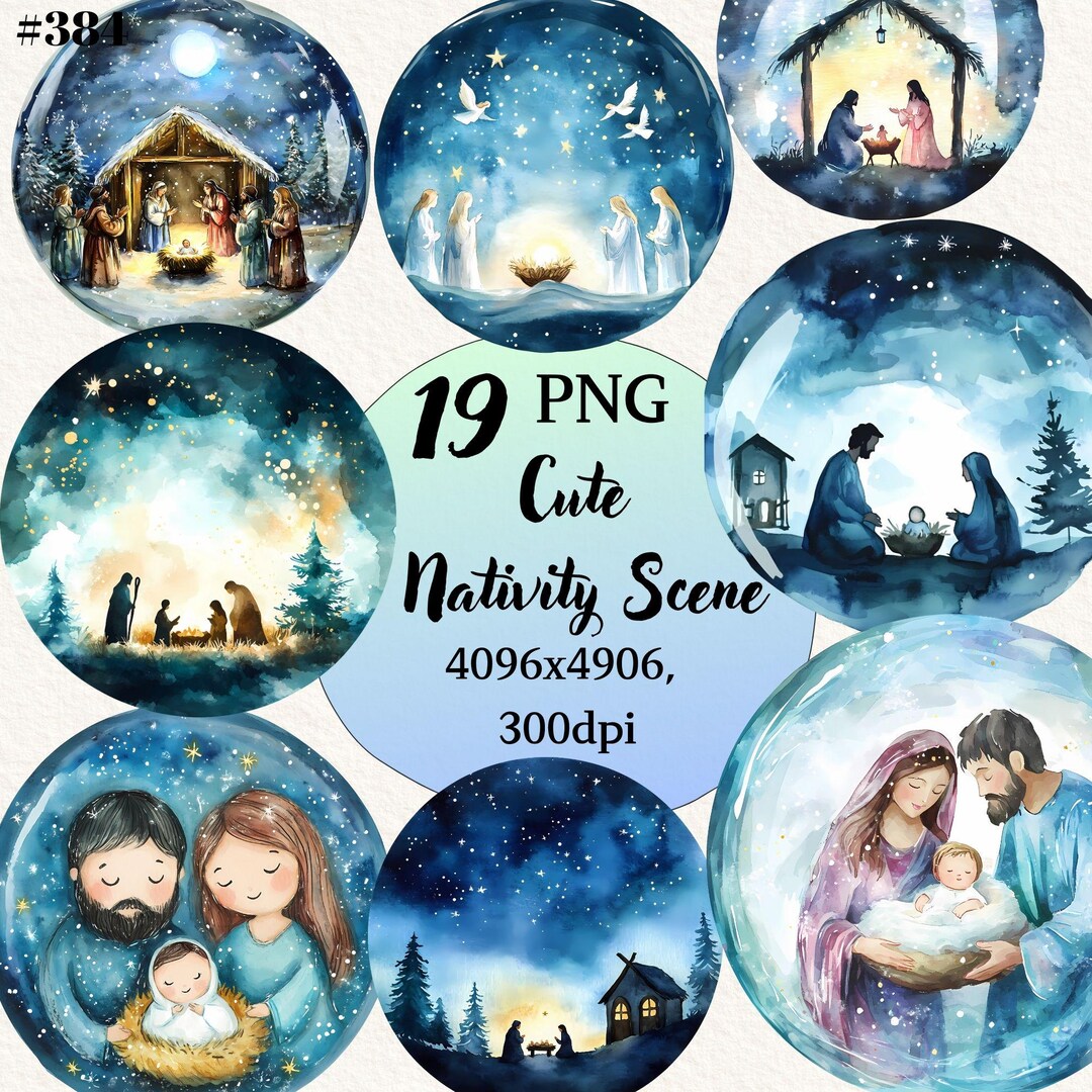 Nativity Set Clipart Bundle, Watercolor Christmas Clipart, Transparent ...