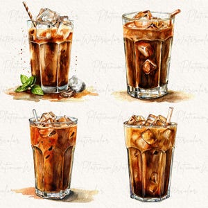 Watercolor Iced Coffee Clipart Bundle, Coffee Art Png, Transparent ...