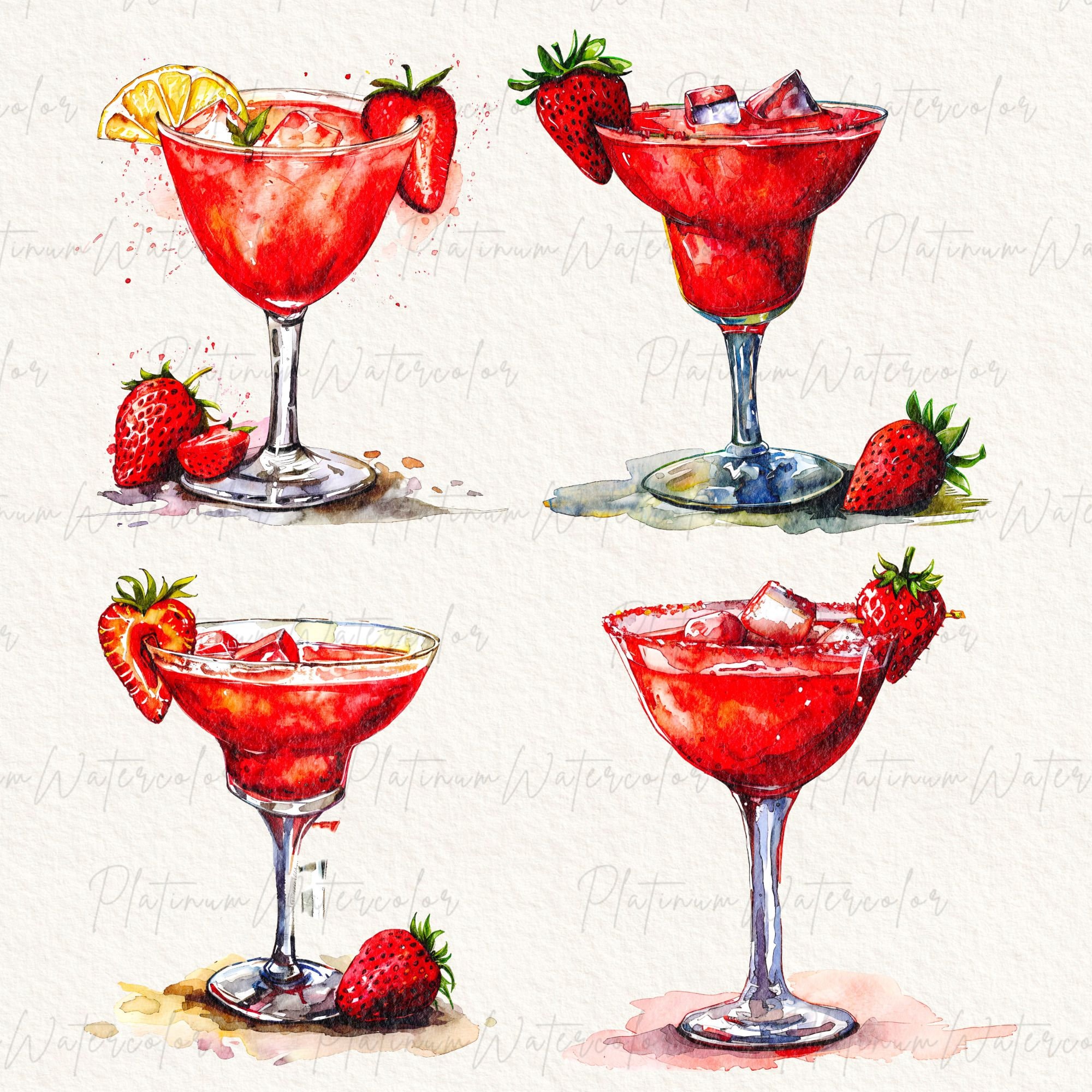 Strawberry Daiquiri Drink Clipart Bundle, Signature Drink PNG ...