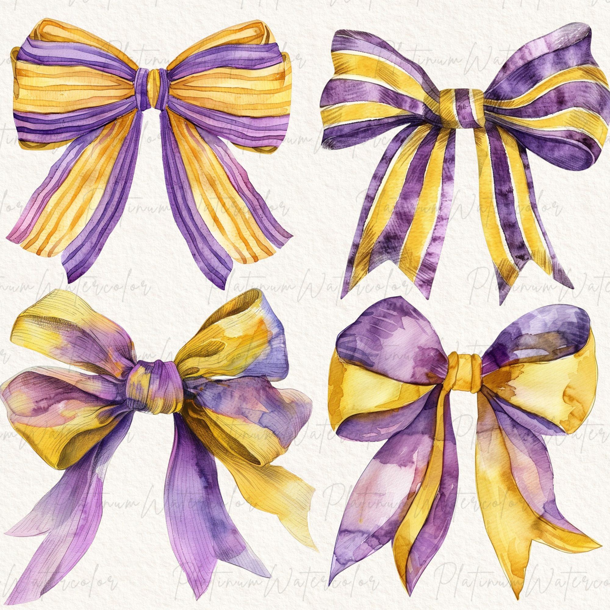 Watercolor Ribbon Clip Art, Watercolor Bows Set, Transparent Background ...