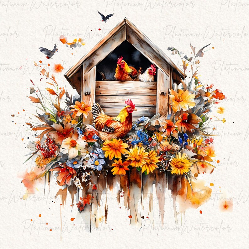 Chicken Coop Clipart, Watercolor Clipart, 10 PNG, Clipart Bundle ...