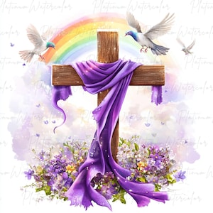 Cross With Purple Fabric Draped Over It, Easter Cross Clipart, Digital ...