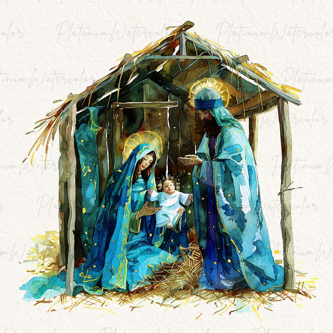 Nativity Set Clipart Bundle, Watercolor Christmas Clipart, Transparent ...