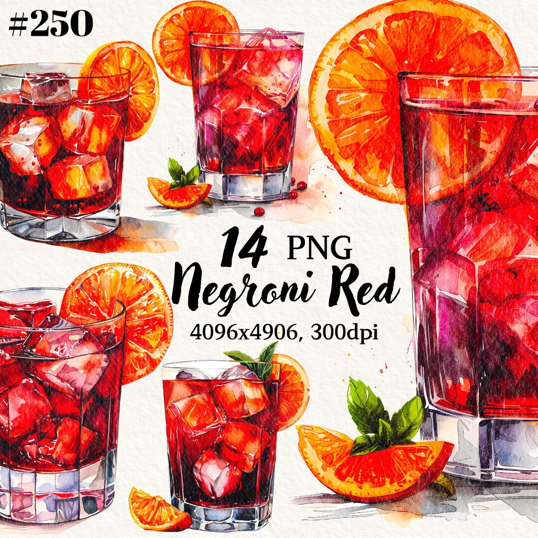 Negroni Red Clipart Bundle, Signature Drinks, Bar Menu Png, Transparent ...