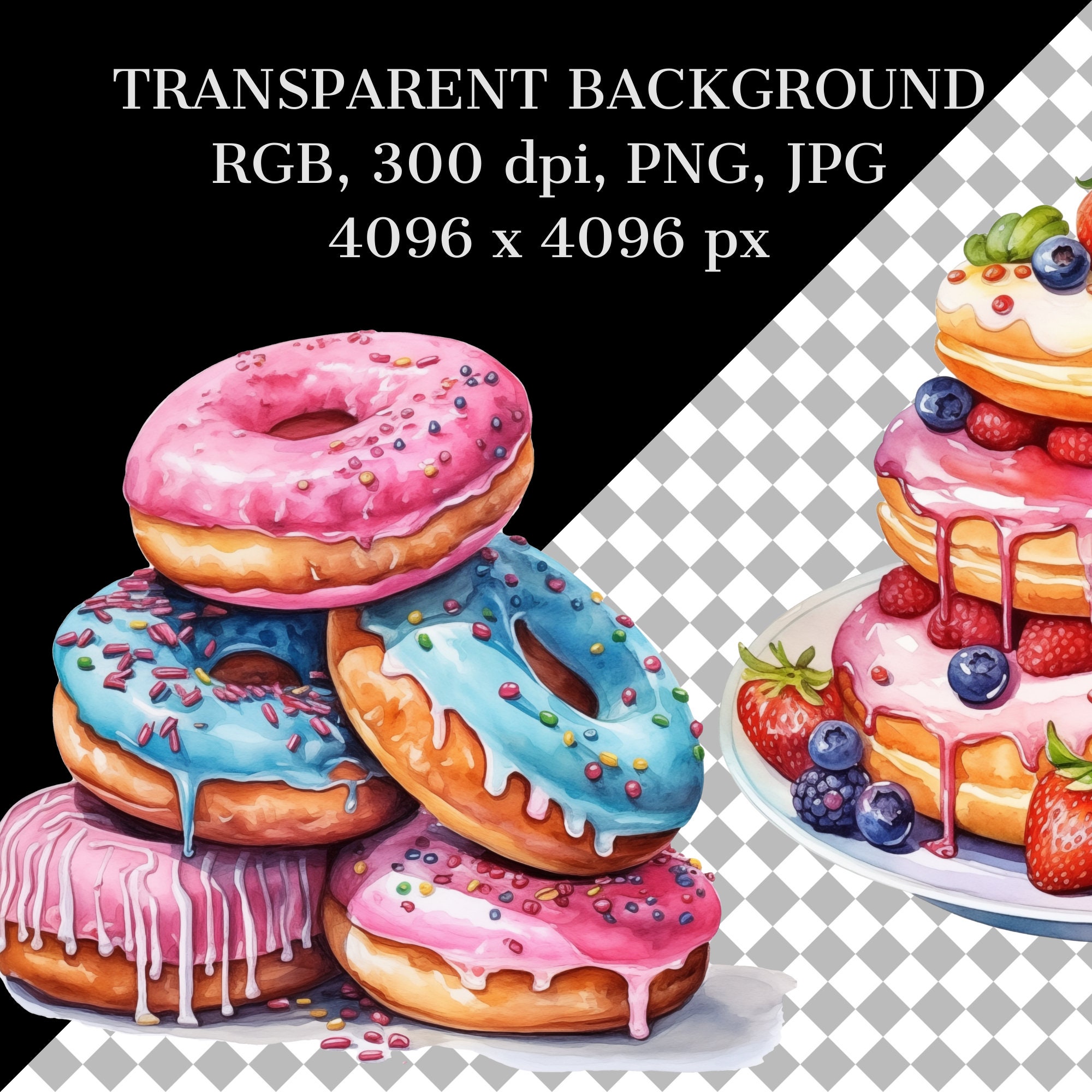 Sweet Bakery Food Clipart, Donut Clipart Png Jpg, Watercolor Donuts ...