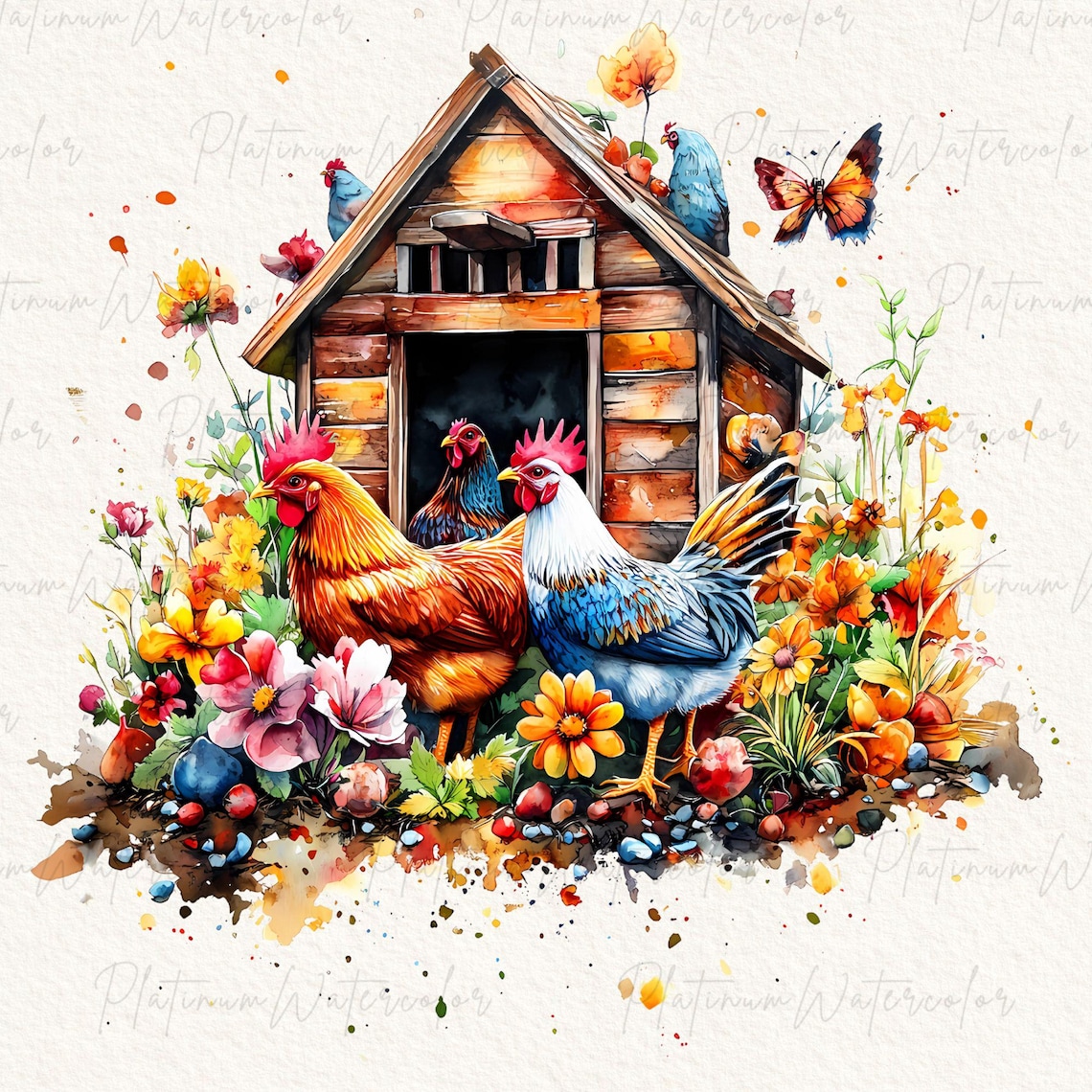 Chicken Coop Clipart, Watercolor Clipart, 10 PNG, Clipart Bundle ...