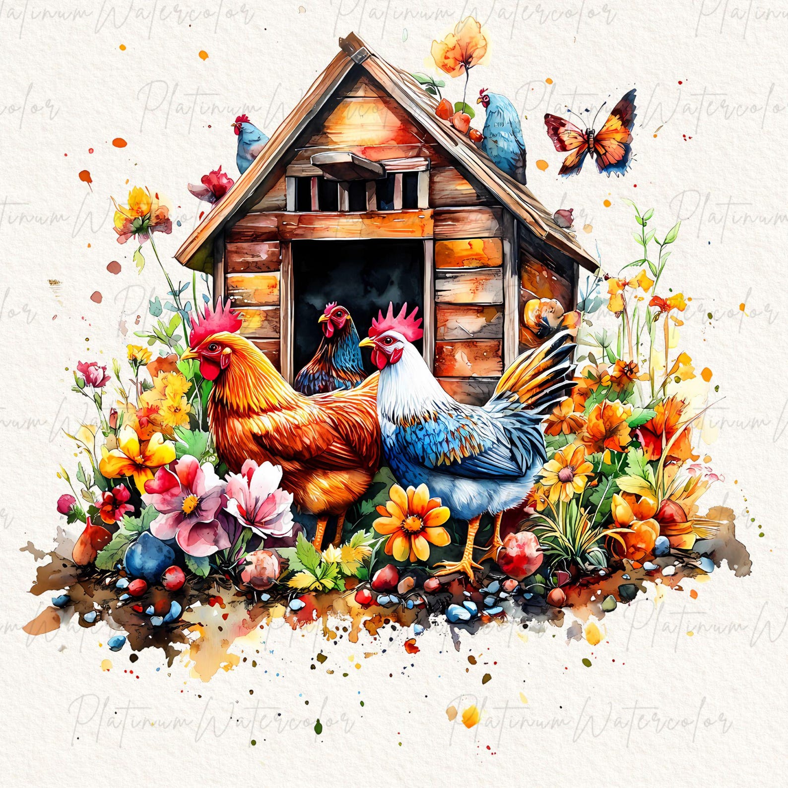 Chicken Coop Clipart, Watercolor Clipart, 10 PNG, Clipart Bundle ...