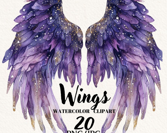 Angel Wings Clipart, Watercolor PNG, Memorial Wings, Gold Wings ...