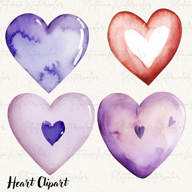 Heart Png, Whimsical Watercolor Heart Clipart Bundle - Instant Download ...