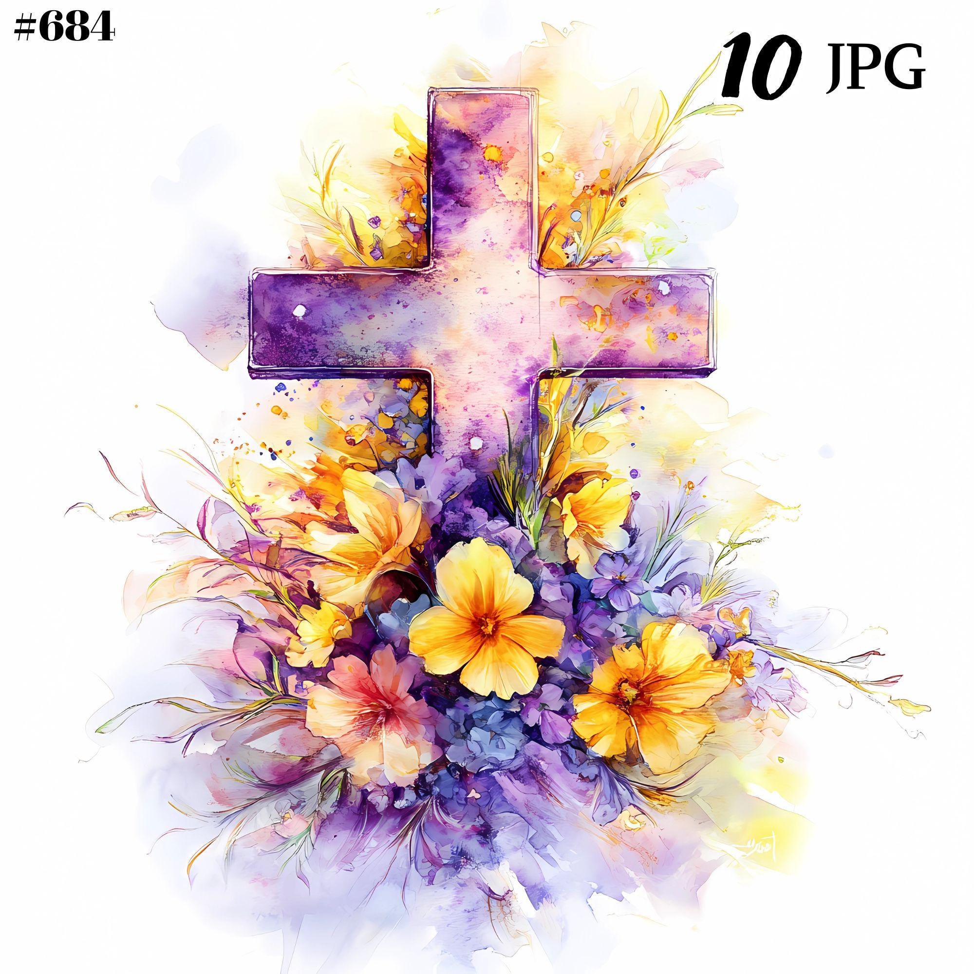 Lent Symbols JPG, Catholic Lent, Cross Clipart, Watercolor Digital Art ...