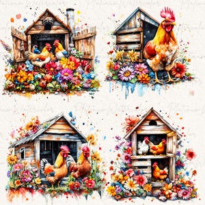Chicken Coop Clipart, Watercolor Clipart, 10 PNG, Clipart Bundle ...