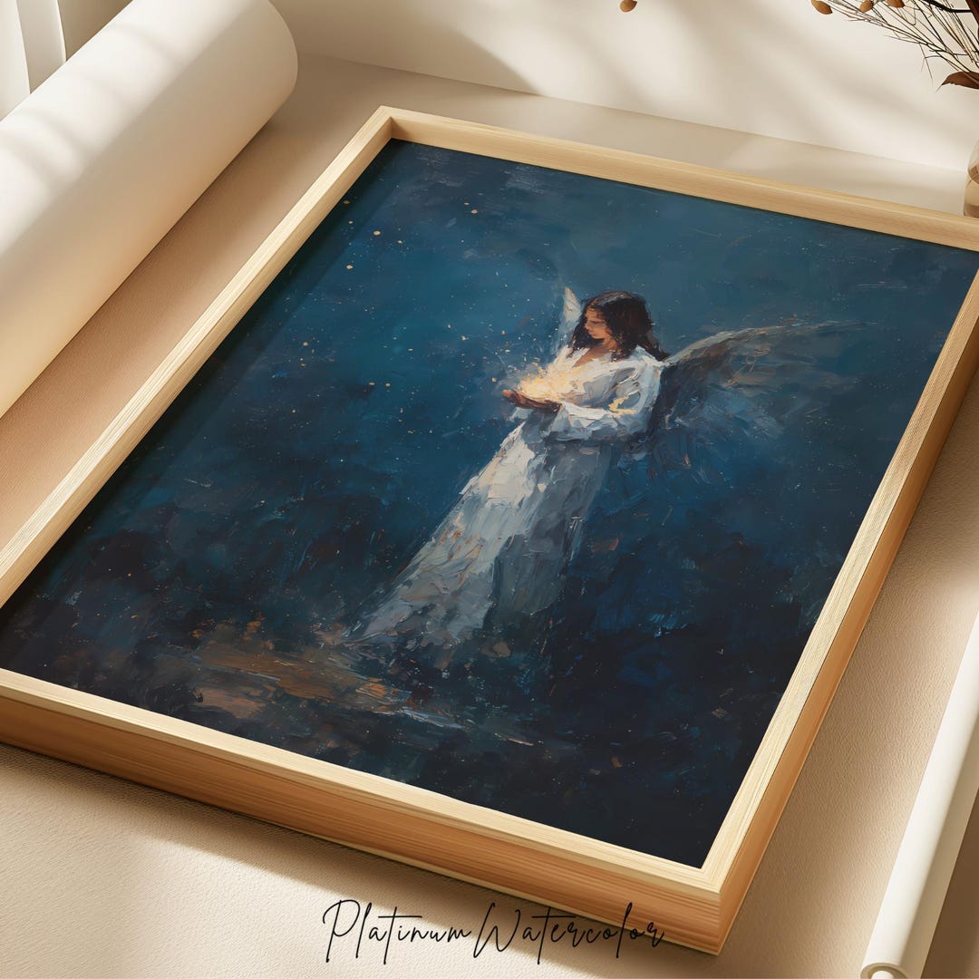 Angel Oil Painting Poster – Digital Art Print, Modern Wall Decor ...
