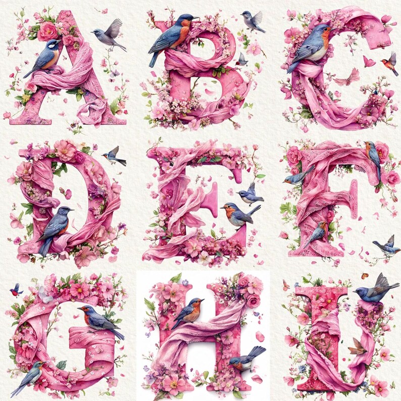 Alphabet Png, Floral Alphabet Png, Spring Clipart, Pink Flower Clipart ...
