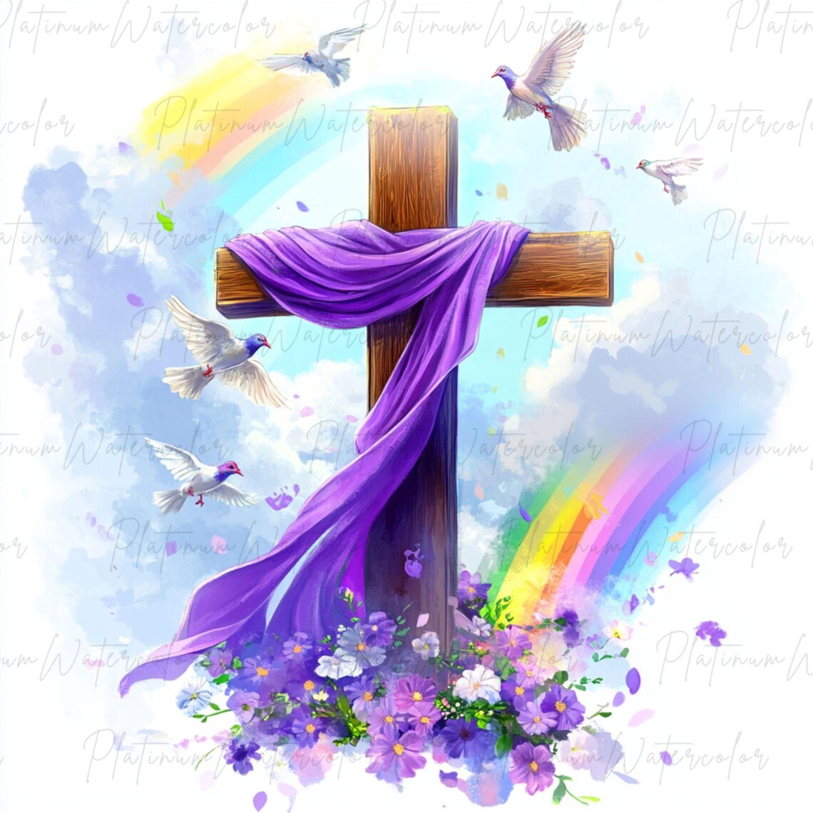 Cross With Purple Fabric Draped Over It, Easter Cross Clipart, Digital ...