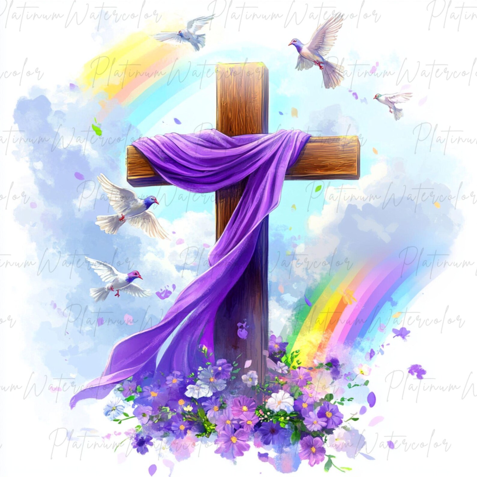 Cross With Purple Fabric Draped Over It, Easter Cross Clipart, Digital ...