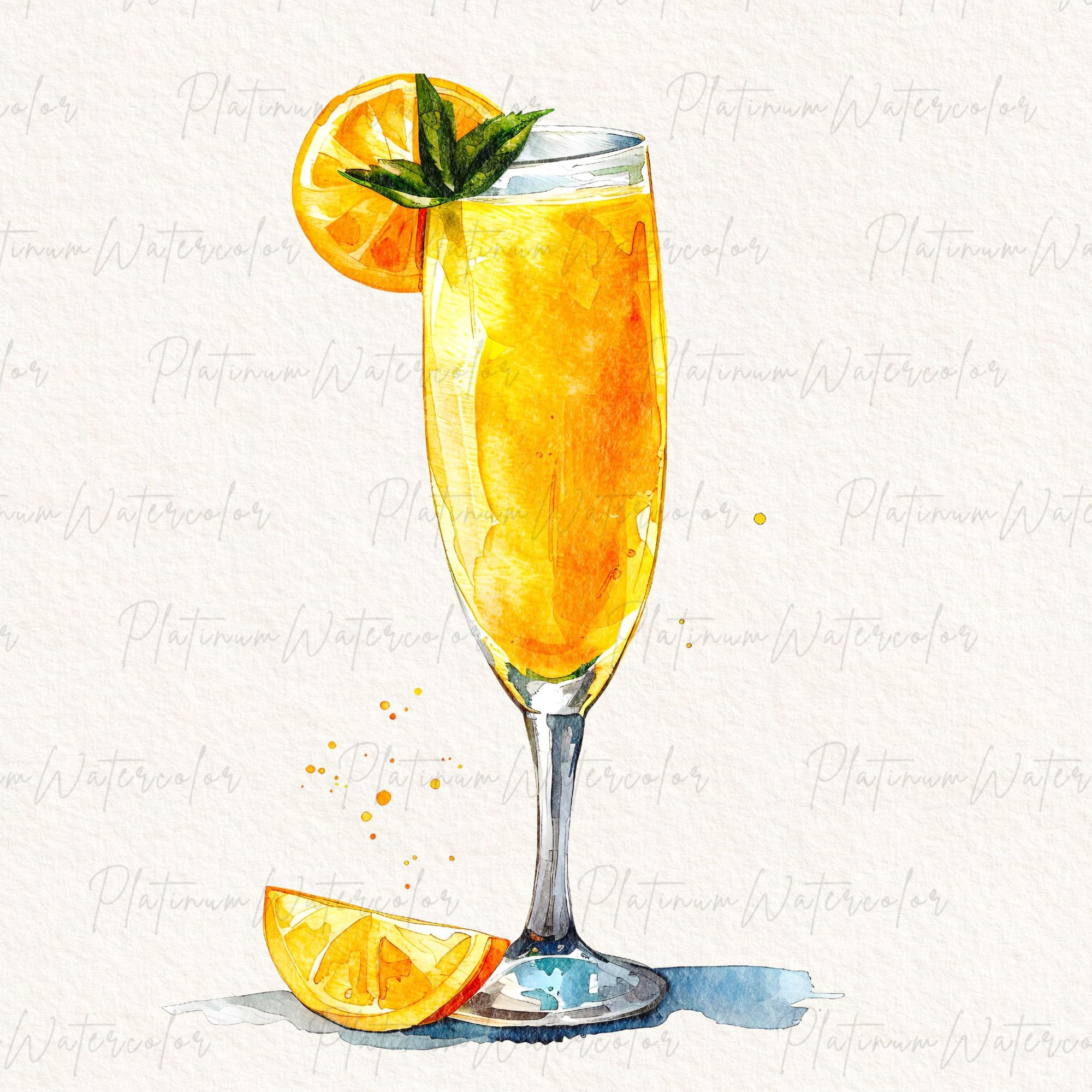 Mimosa Clipart Bundle, Watercolor Drinks Menu, Transparent Background ...