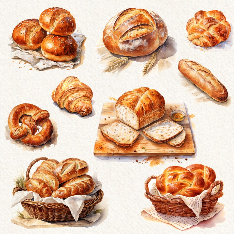 Bakery Png Bread Clip Art, Watercolor Bread Clipart, PNG Digital ...