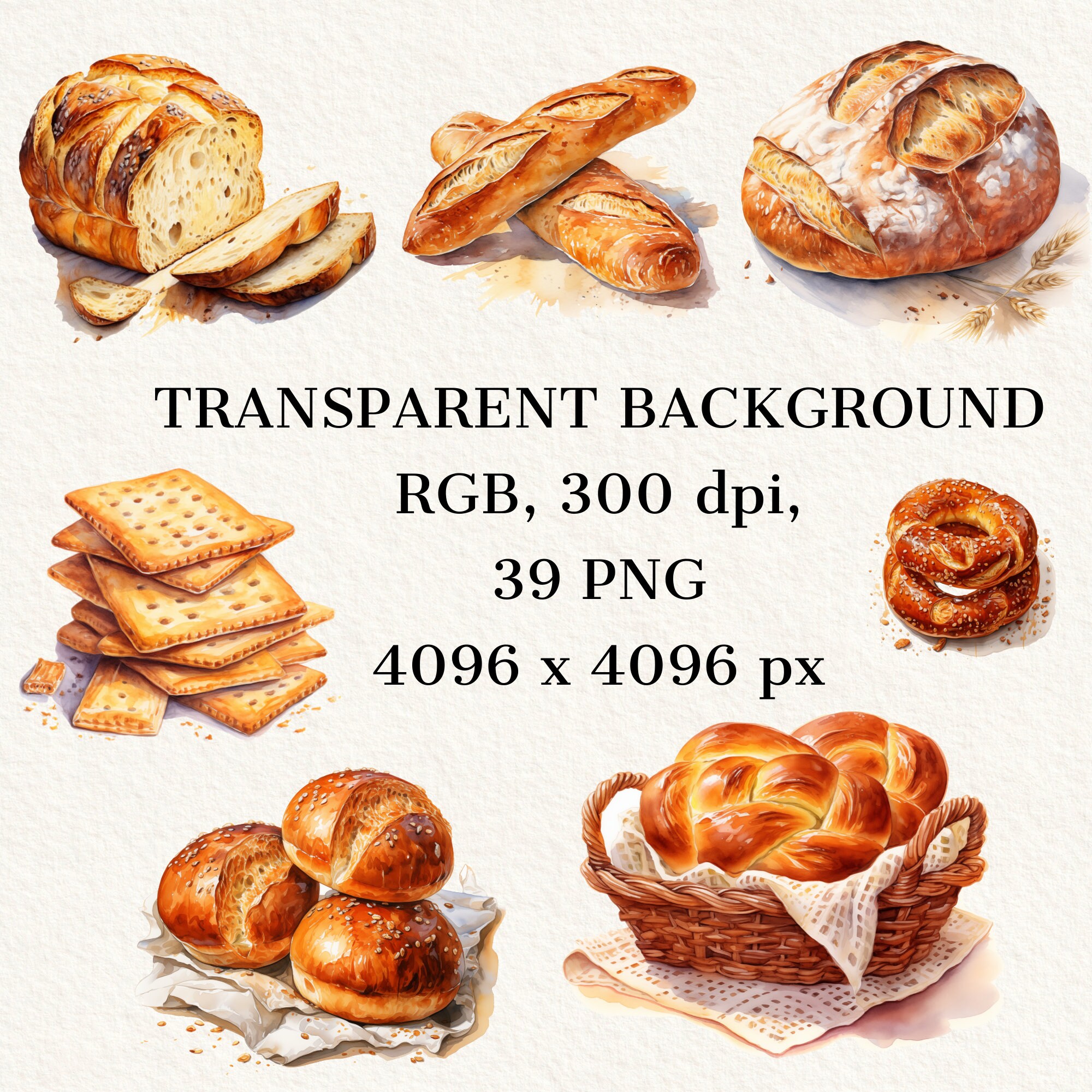 Bakery Png Bread Clip Art, Watercolor Bread Clipart, PNG Digital ...