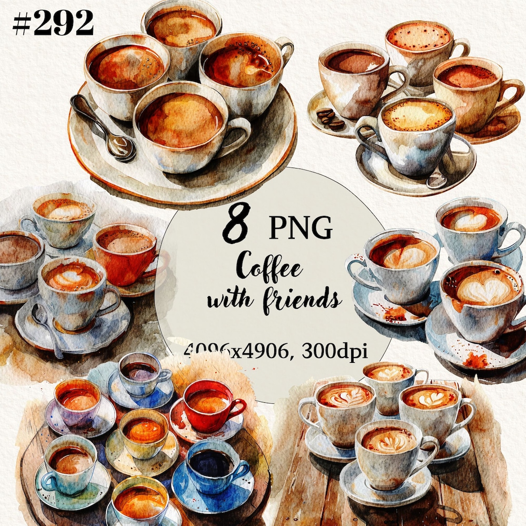 Watercolor Coffee With Friends Clipart Bundle, Coffee Bar Decor ...