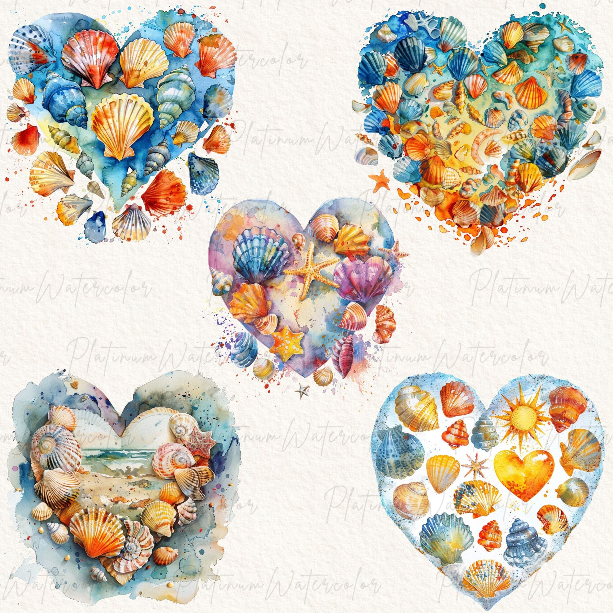 Seashell Heart Clipart Bundle, Ocean Clipart, Summer Clipart ...