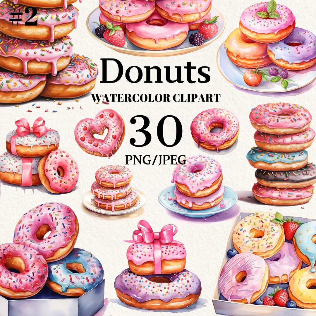 Watercolor Donuts Clipart, Watercolor Donuts Clipart, Instant Download ...
