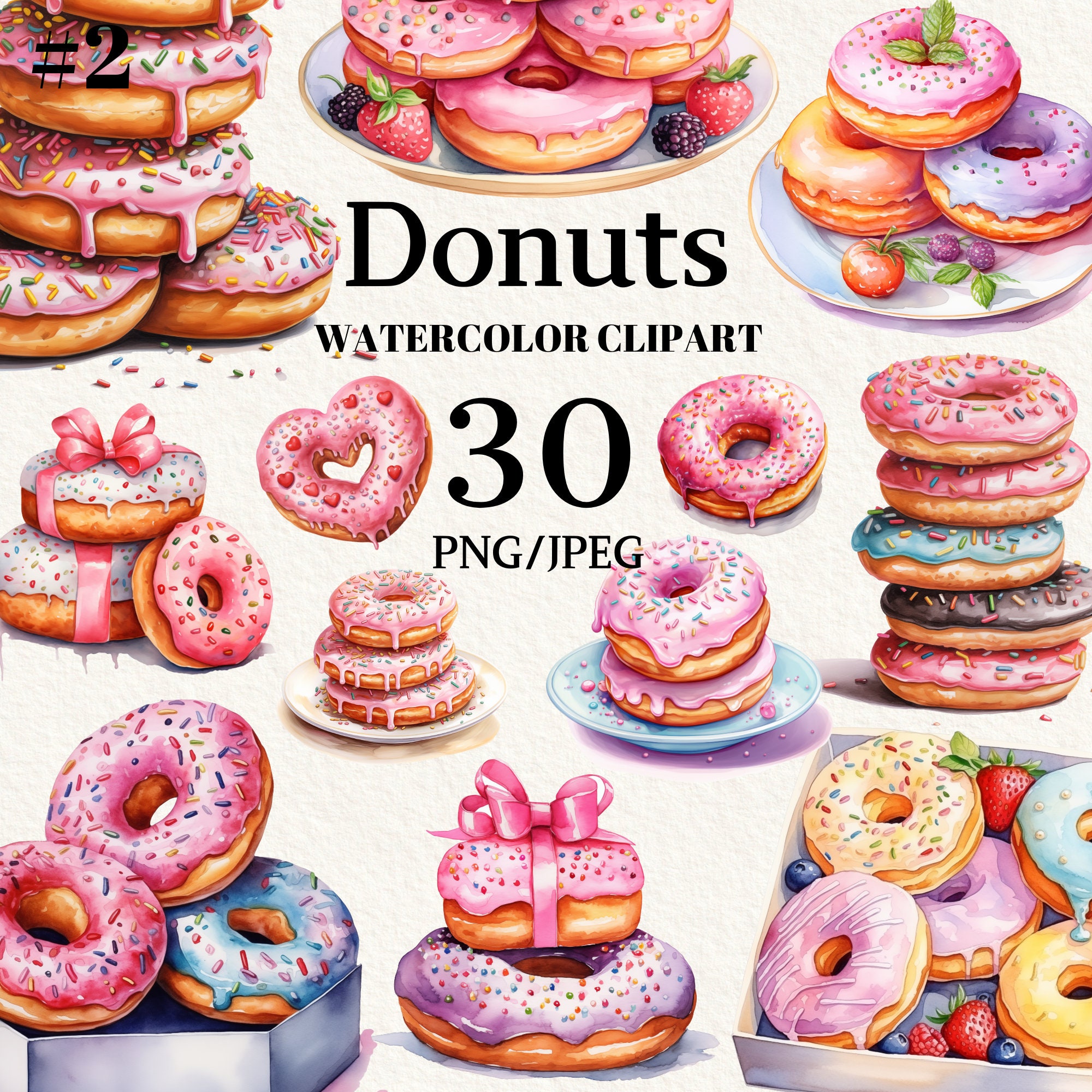 Watercolor Donuts Clipart, Watercolor Donuts Clipart, Instant Download ...