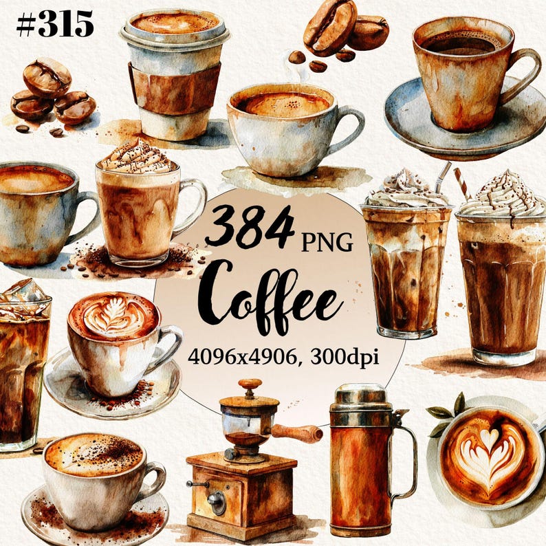 Watercolor Coffee Clipart Bundle PNG, Watercolor Coffe, Transparent ...