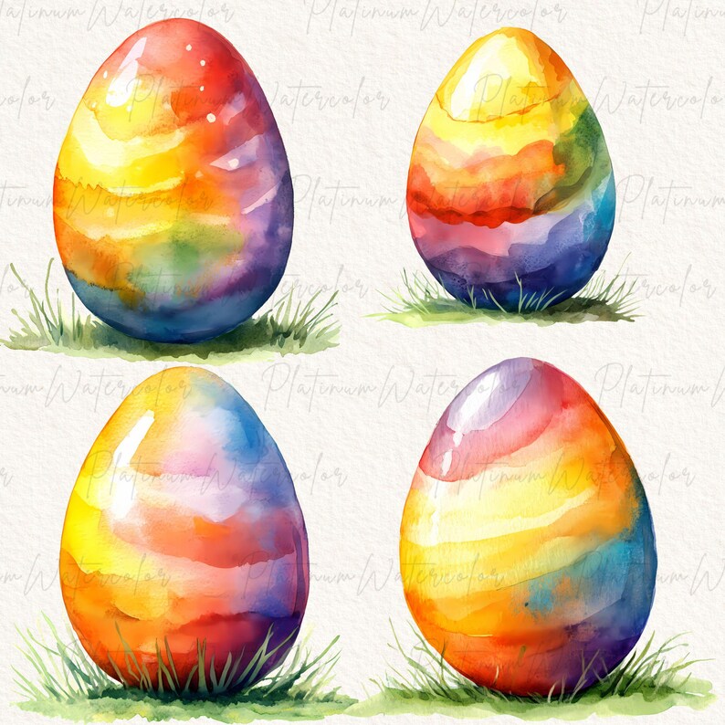 10 Watercolor Easter Egg Clipart Bundle, Easter Egg Png, Rainbow Easter ...