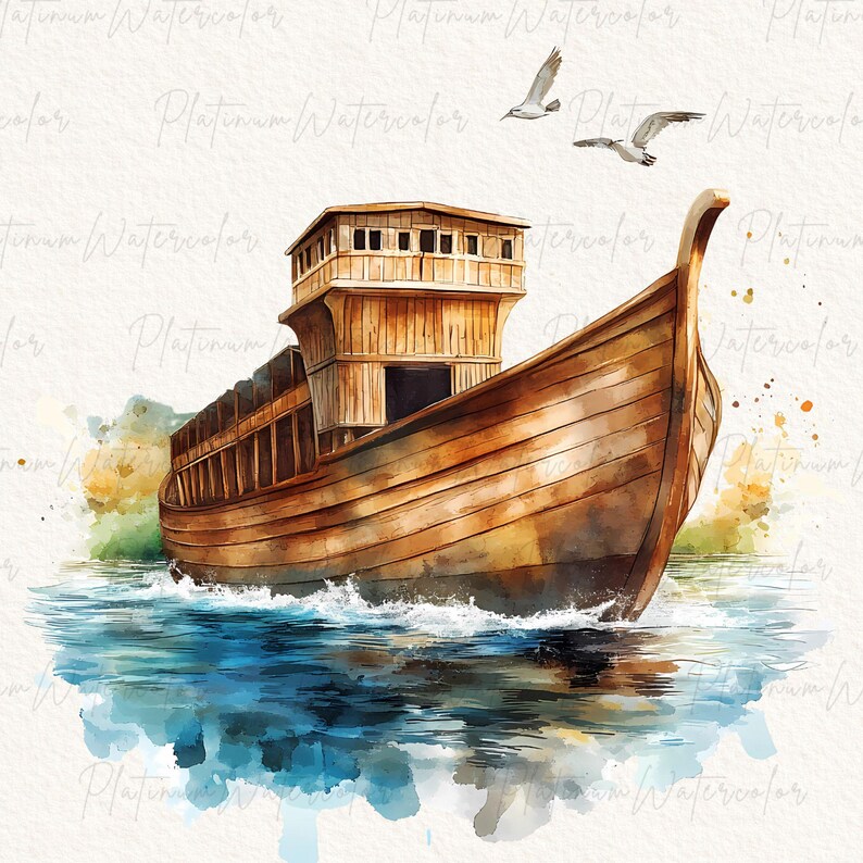 Noah's Ark PMG, Watercolor Clipart Bundle, Transparent Background ...