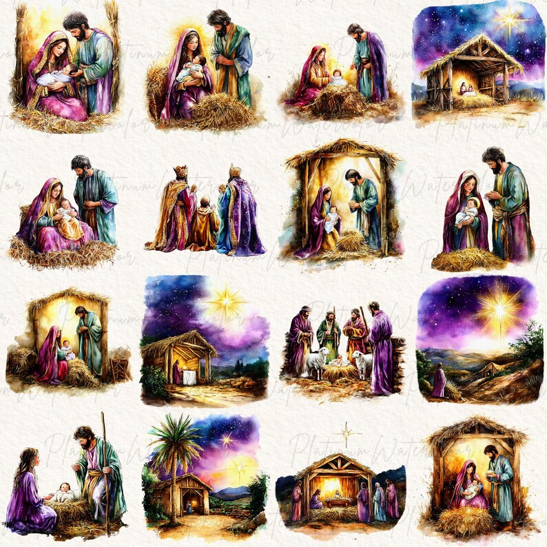 Nativity Set Clipart Bundle, Nativity Scene PNG, Transparent Background ...