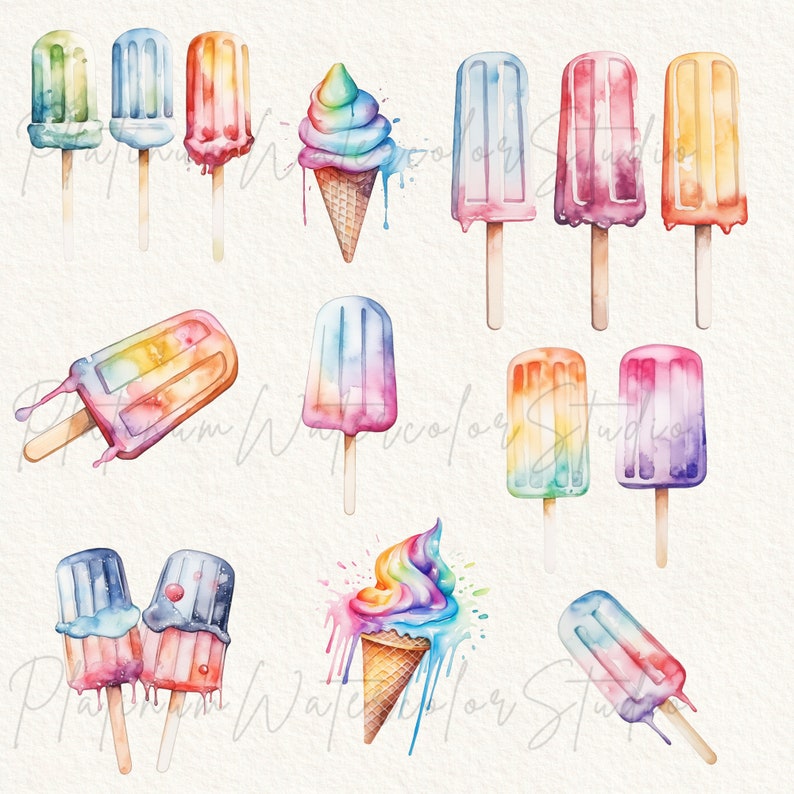 Ice Cream Watercolor Cliart Png, Rainbow Ice Cream, Summer Food Clipart ...