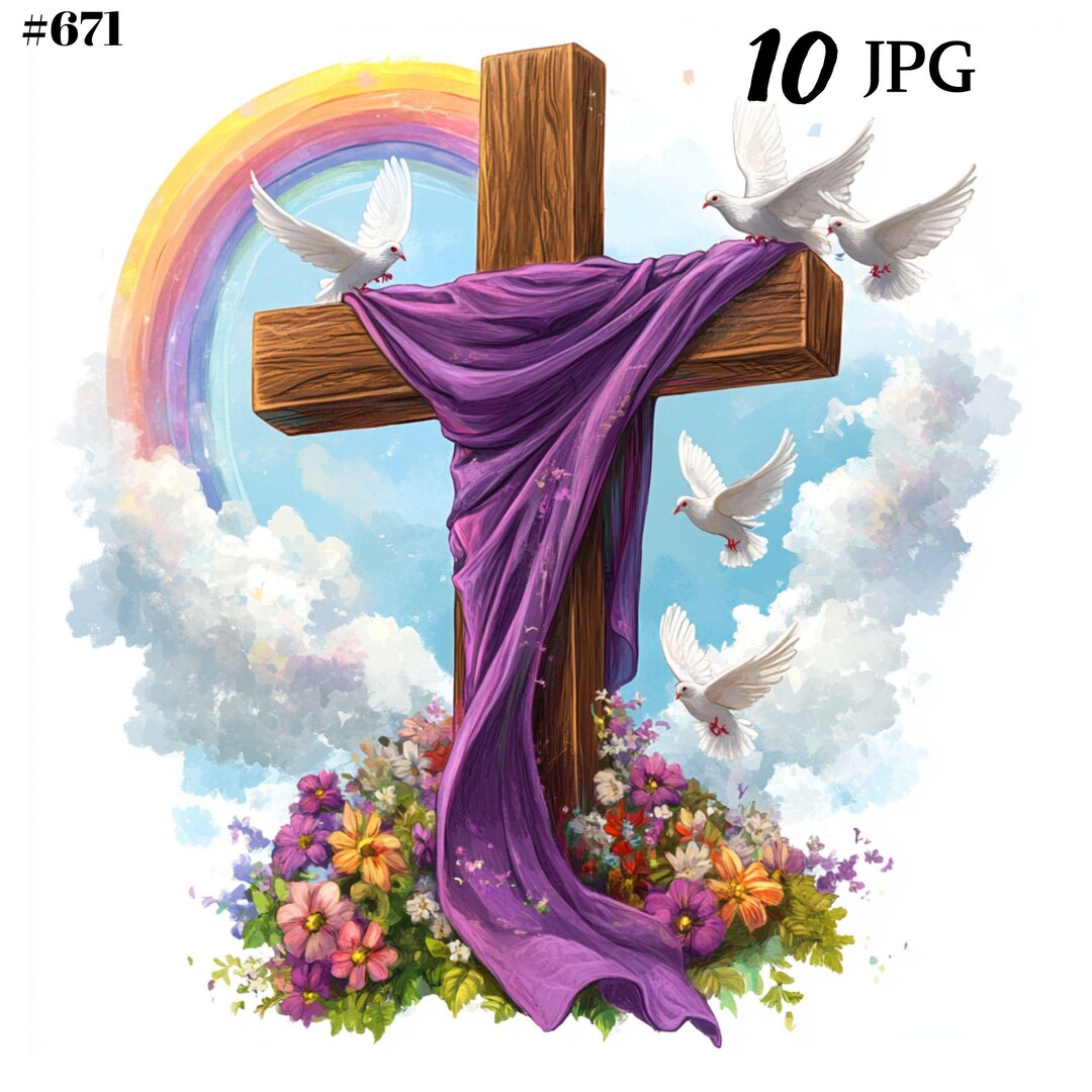 Cross With Purple Fabric Draped Over It, Easter Cross Clipart, Digital ...