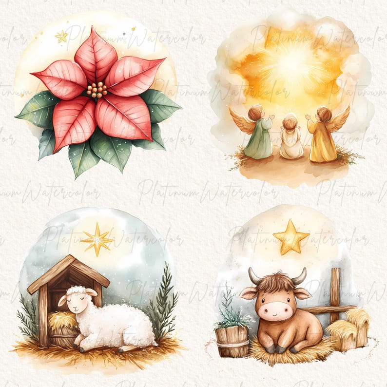 Nativity Set Clipart Bundle, Nativity Scene PNG, Transparent Background ...