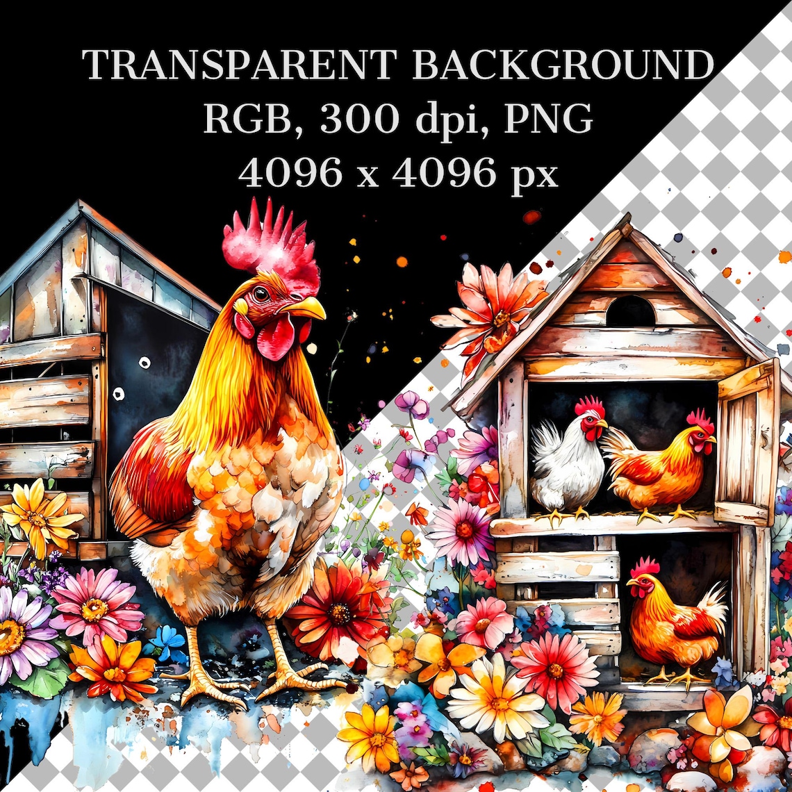 Chicken Coop Clipart, Watercolor Clipart, 10 PNG, Clipart Bundle ...