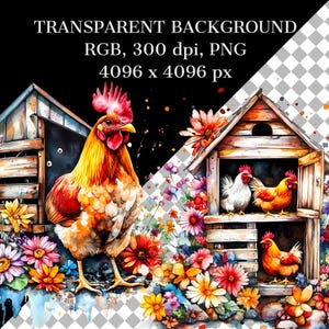 Chicken Coop Clipart, Watercolor Clipart, 10 PNG, Clipart Bundle ...