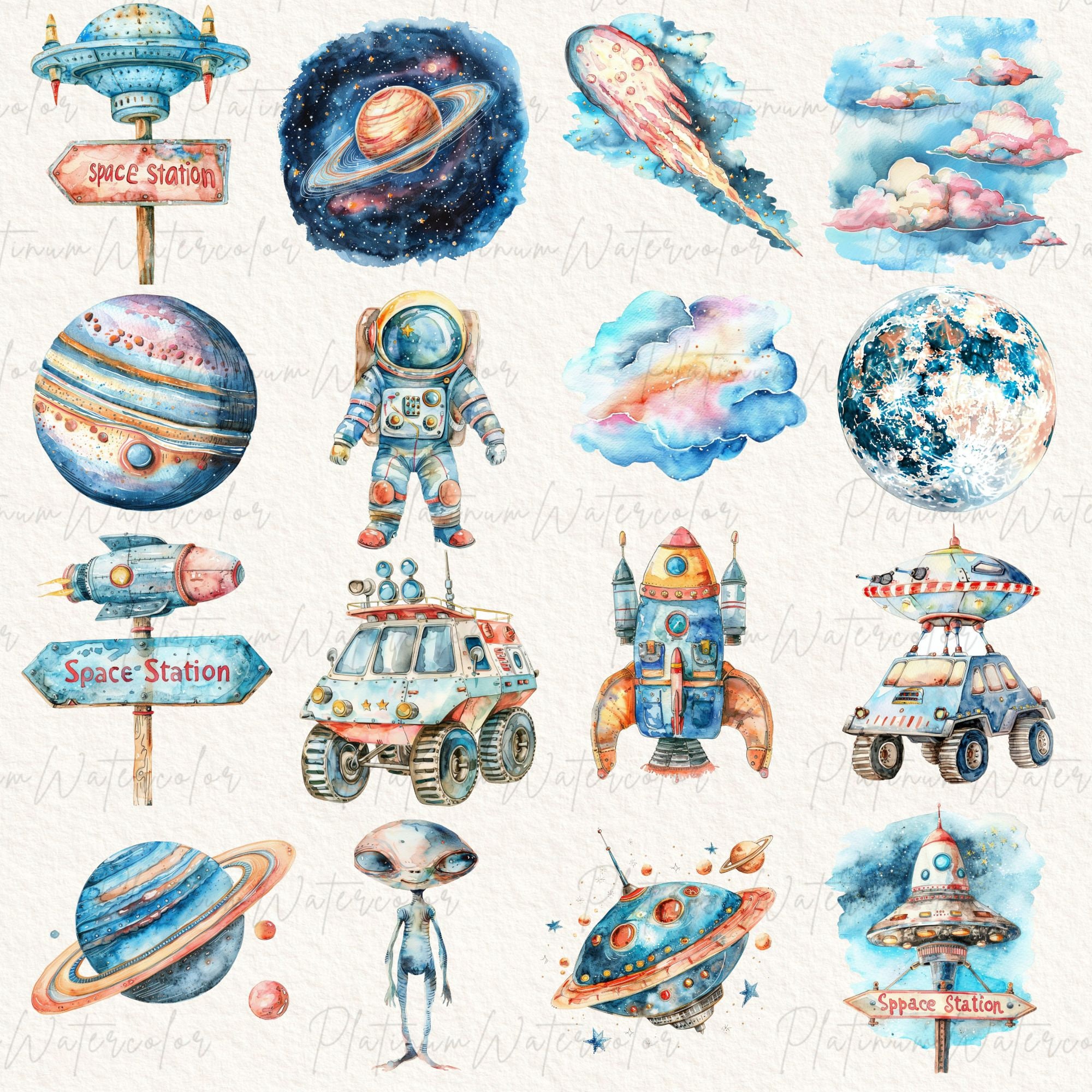 Watercolor Space Clipart Bundle, Nursery Decor, Space Birthday ...