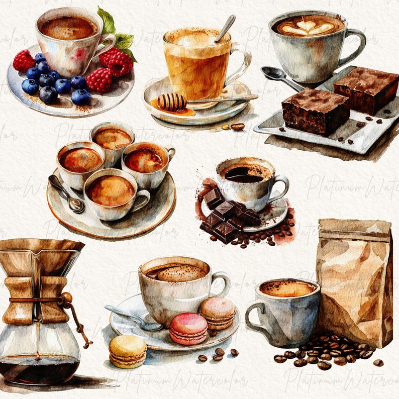 Watercolor Coffee Clipart Bundle PNG, Watercolor Coffe, Transparent ...